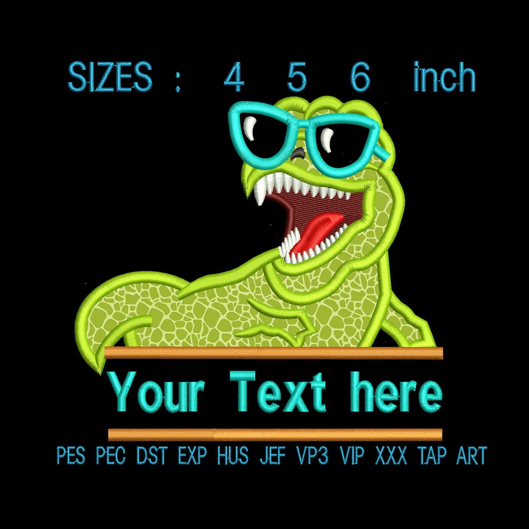 Split T Rex Dinosaur Embroidery Design | Sunglasses Dino | Custom Name ...