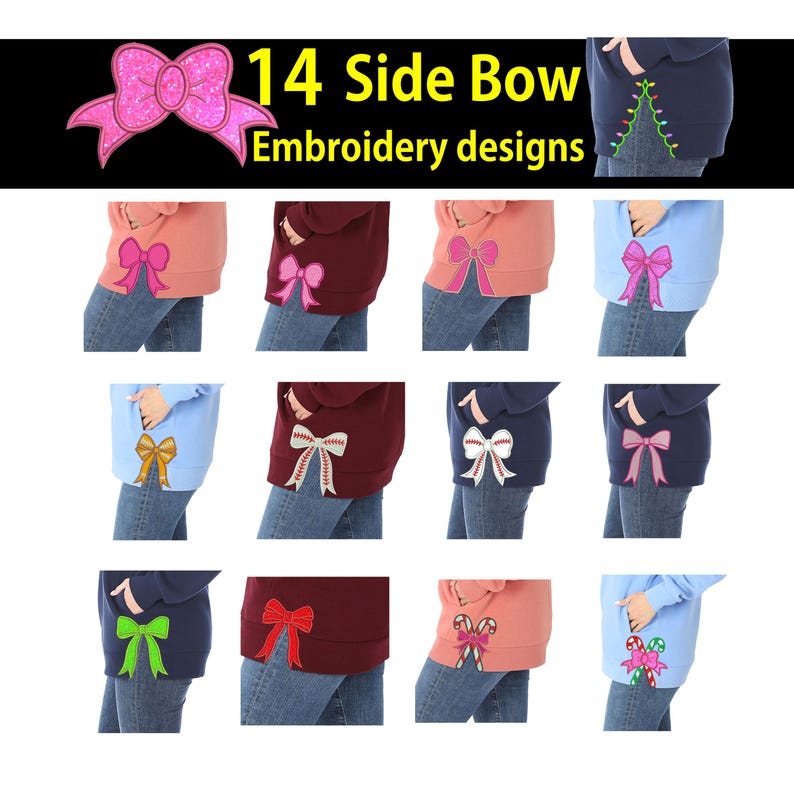 14 Side Bow Applique Embroidery Design Bundle Seam Split Machine Files ...