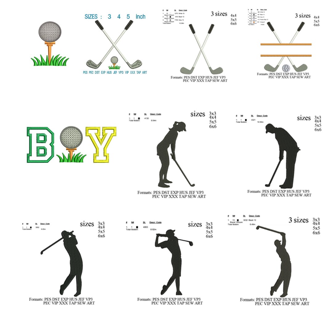 Golf Embroidery Designs – Golfer Silhouette, Golf Ball (digital ...