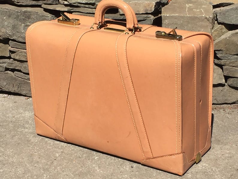 Vintage Blush Camel Leather Suitcase Suit Case Luggage Linen - Etsy