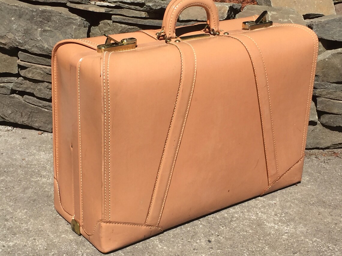 Vintage Blush Camel Leather Suitcase Suit Case Luggage Linen - Etsy