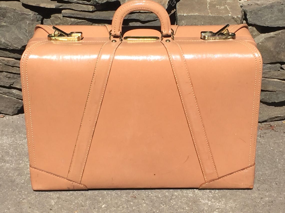 Vintage Blush Camel Leather Suitcase Suit Case Luggage Linen - Etsy