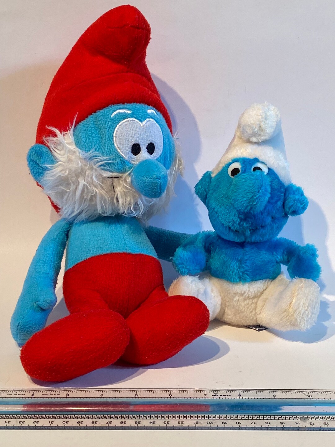 SALE ! Vintage PAPA Smurf and Bonus Smurf 1980s Original Plush Stuffed ...