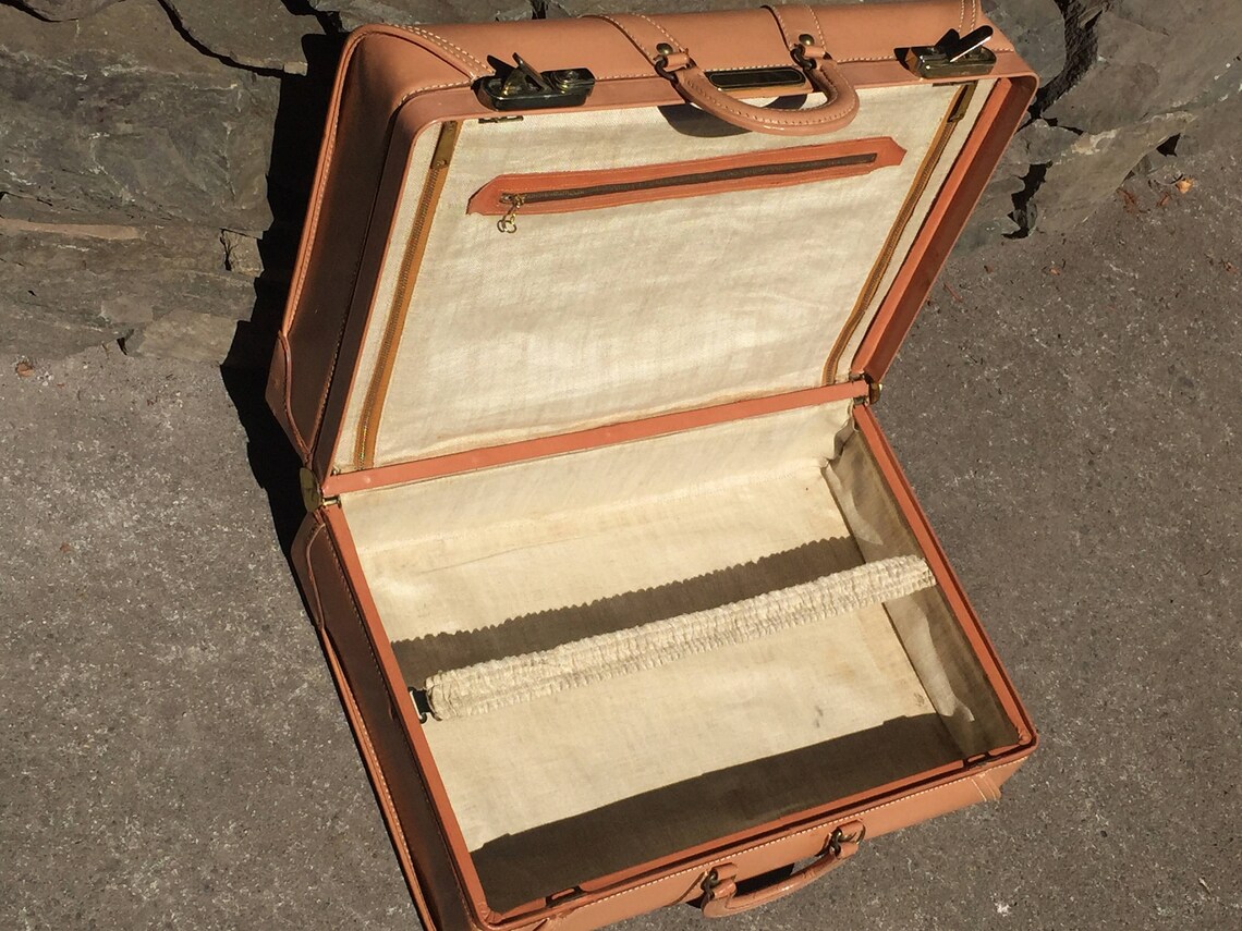 Vintage Blush Camel Leather Suitcase Suit Case Luggage Linen - Etsy
