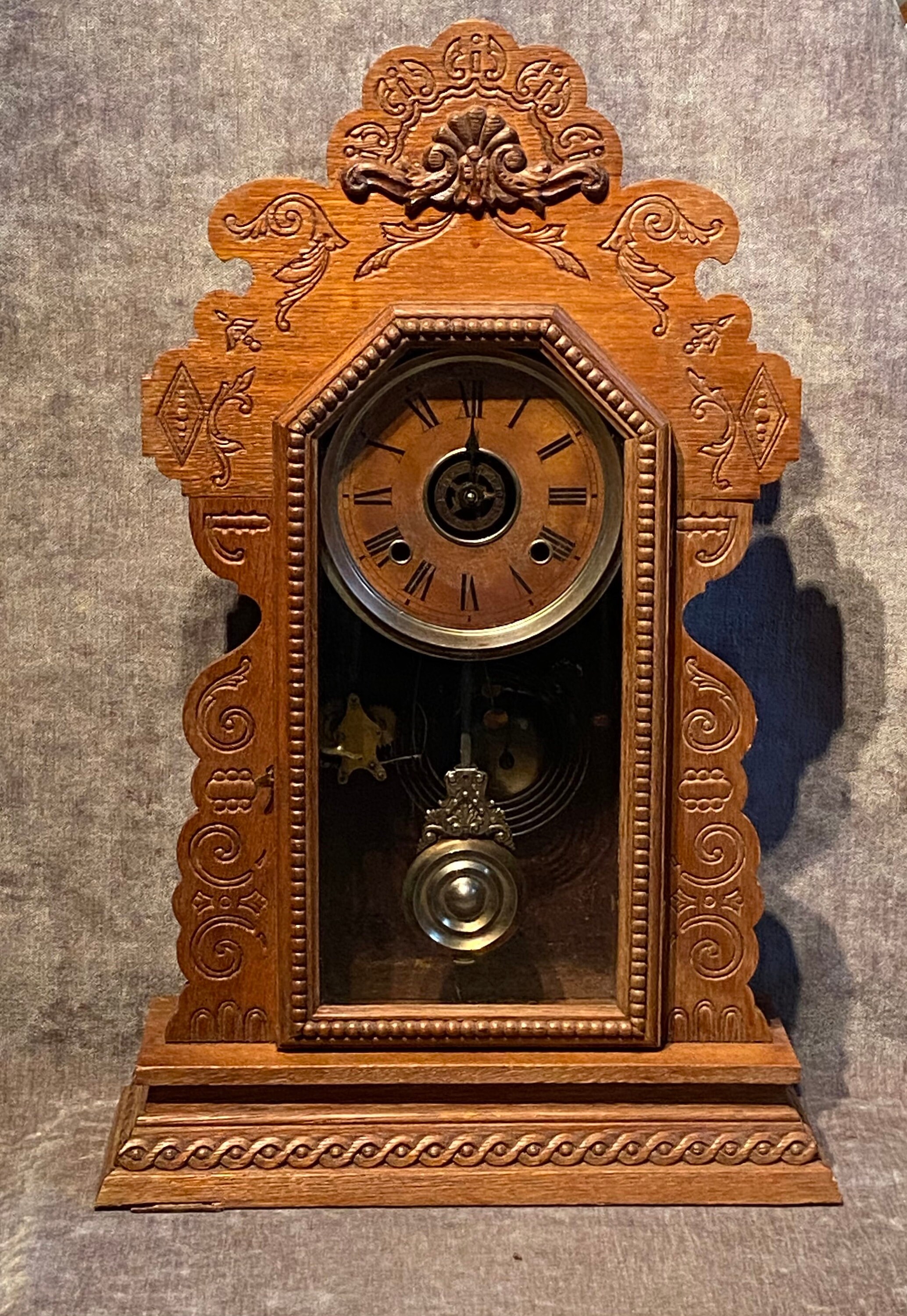 Sale Antique ANSONIA Wooden Gingerbread Mantel Wall Clock Alarm ...