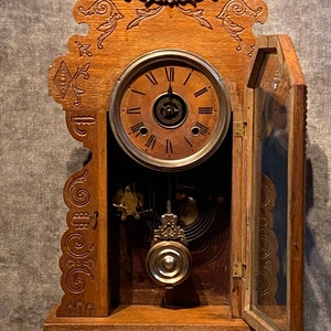 Sale ! Antique ANSONIA Wooden Gingerbread Mantel Wall Clock Alarm ...