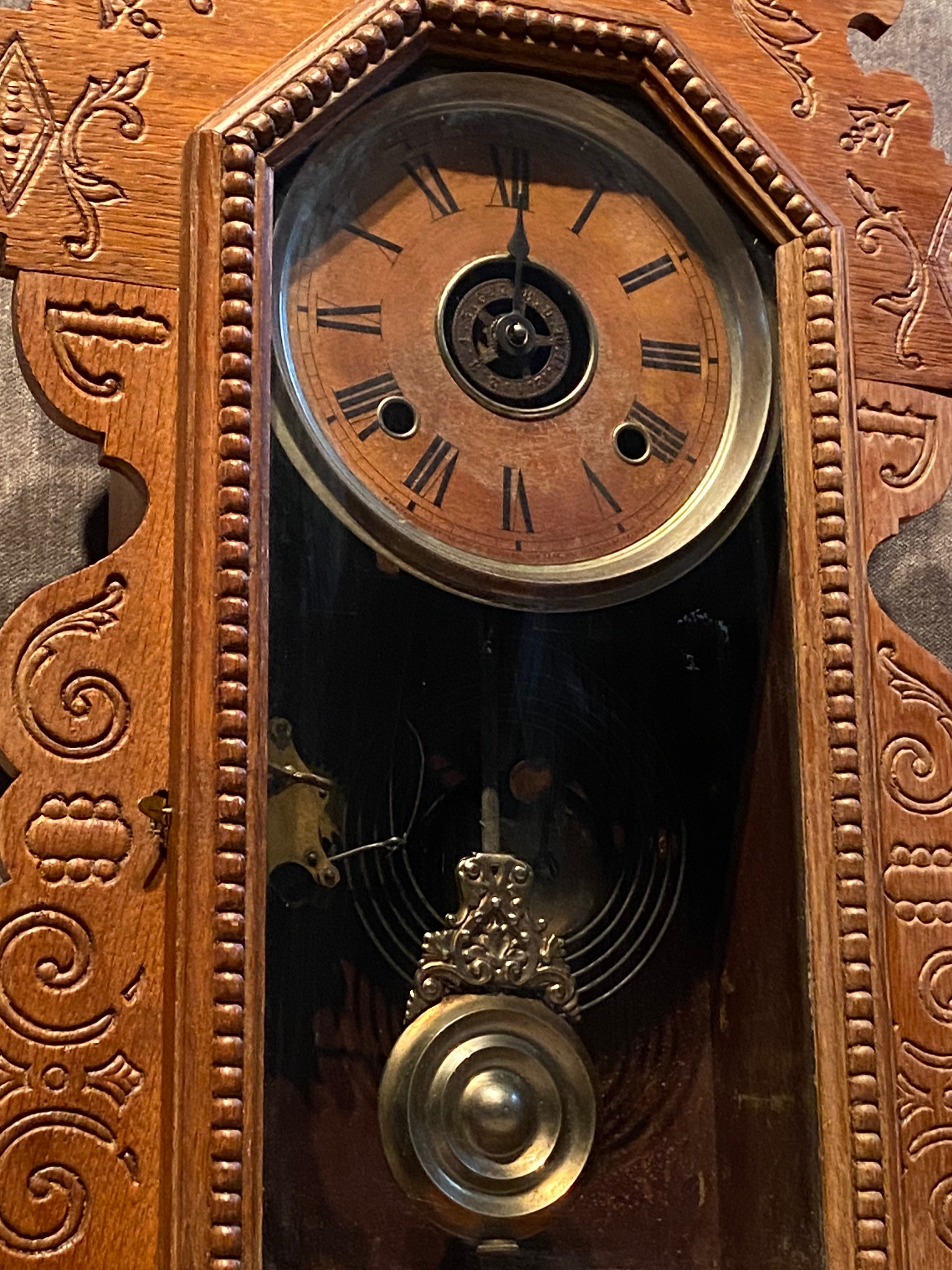 Sale Antique ANSONIA Wooden Gingerbread Mantel Wall Clock Alarm ...