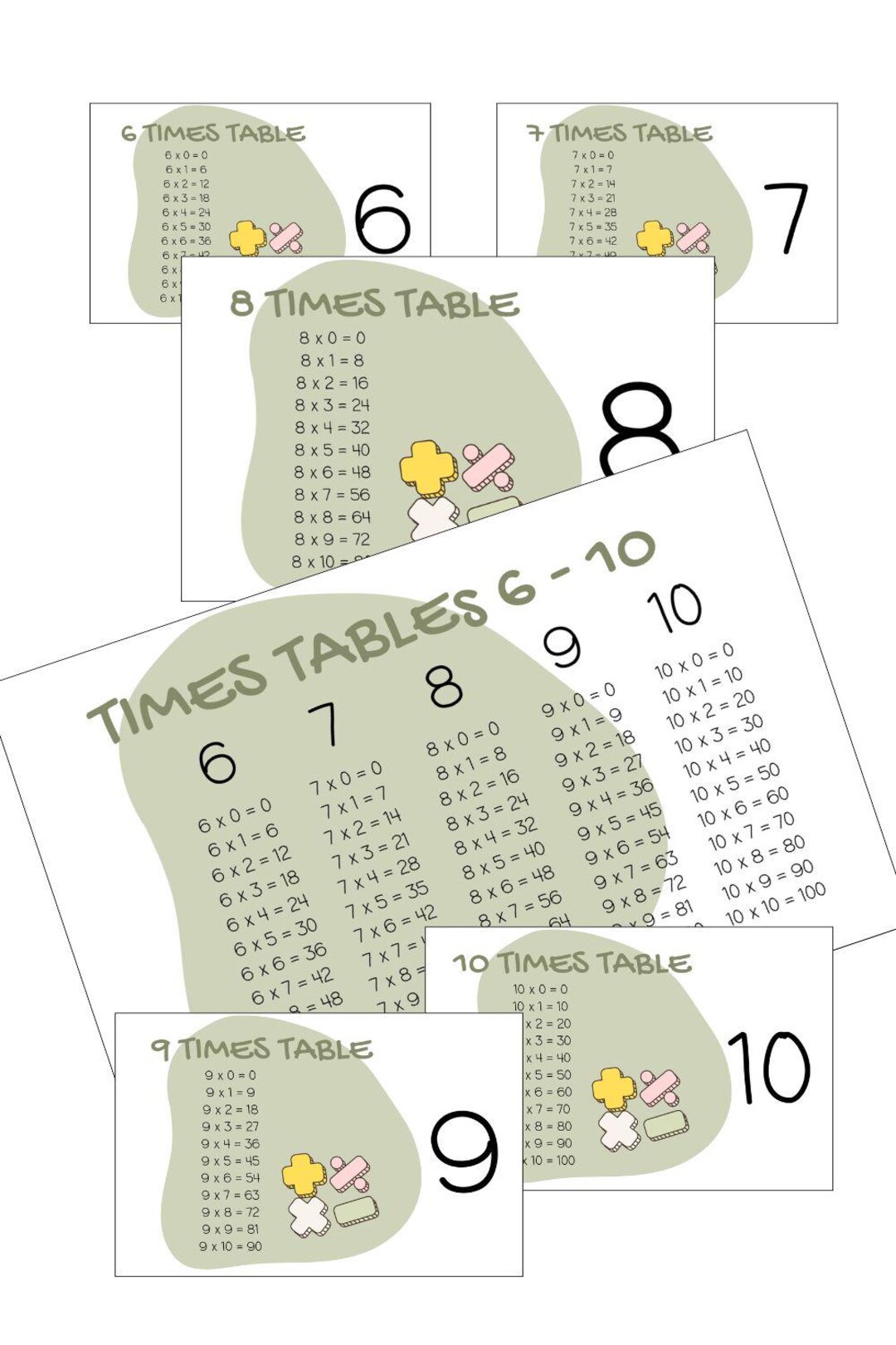 Printable Times Tables 6 to 10, Multiplication, 11-page PDF - Etsy