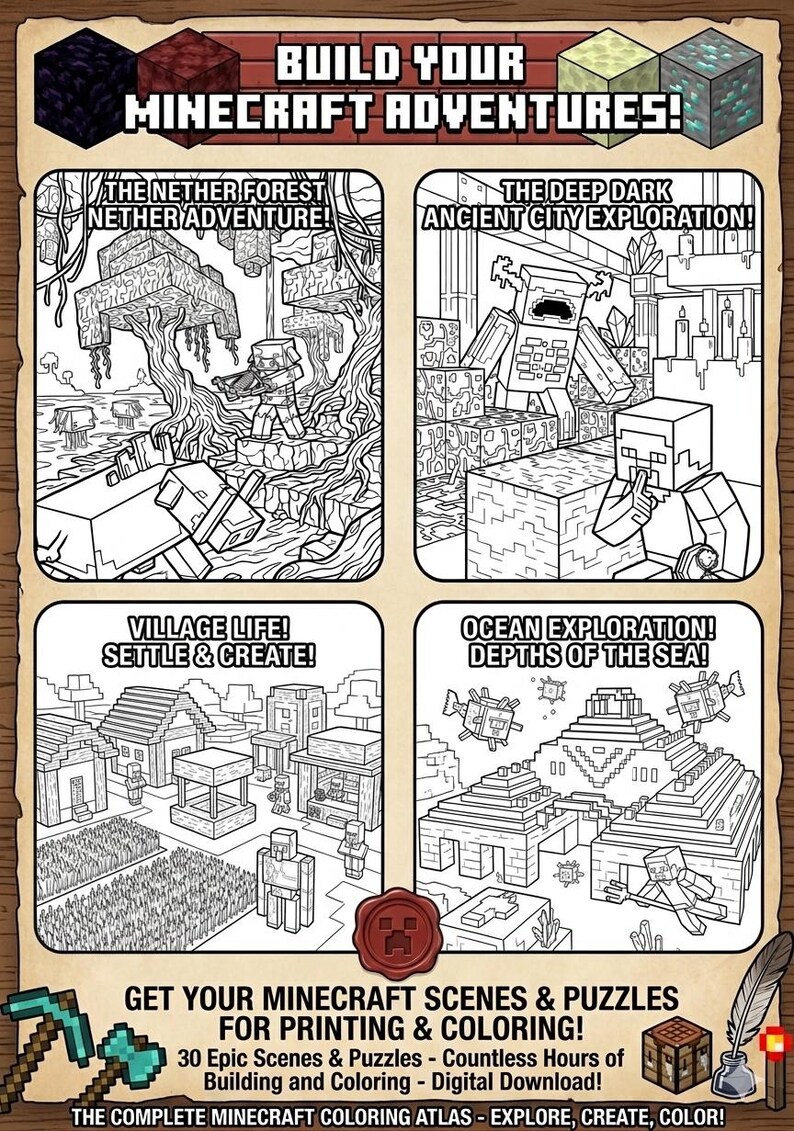Minecraft Coloring Book! 30 Epic Scenes! - Etsy