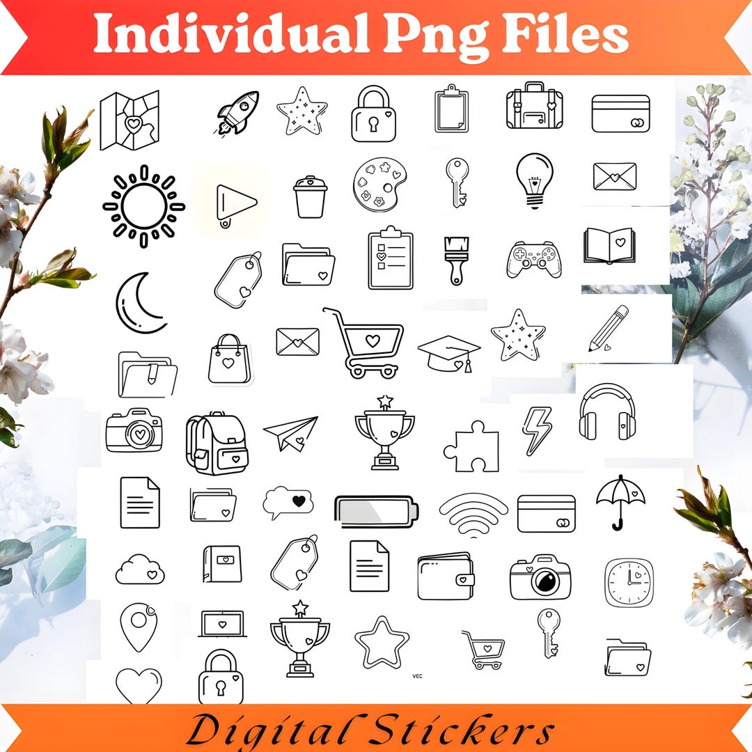 Daily Planner Stickers | Minimal Black Line Icons (PNG, Pdf, Zip File ...