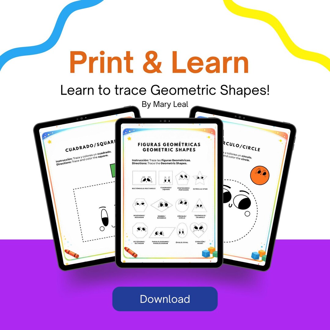 Geometric Shapes Workbook, Fine Motor Skills, Bilingual Kids Activity ...