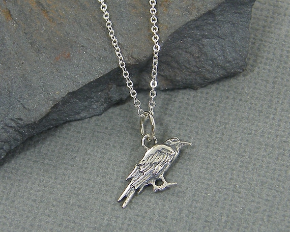 Raven Necklace Sterling Silver Bird Necklace Tiny Small - Etsy
