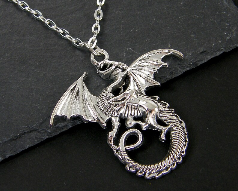 Dragon Necklace Silver Dragon Pendant Necklace Men's | Etsy