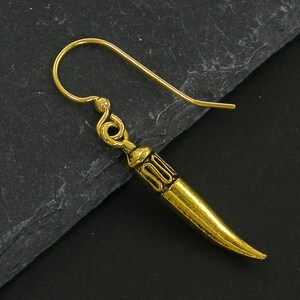 Men's Antique Gold Claw Earrings, PIERCED Tribal Tusk Fang Horn Dangle ...