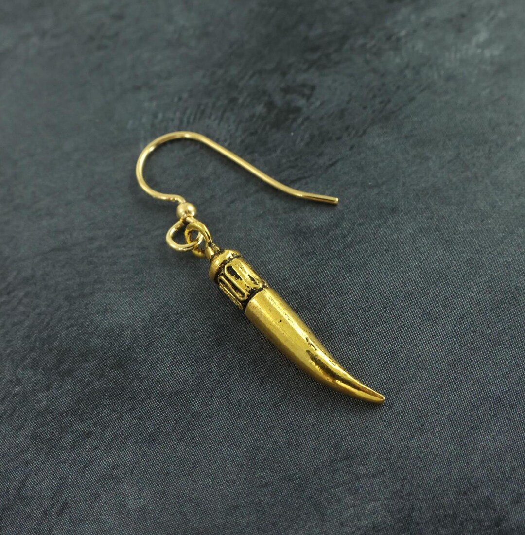 Men's Antique Gold Claw Earrings, PIERCED Tribal Tusk Fang Horn Dangle ...