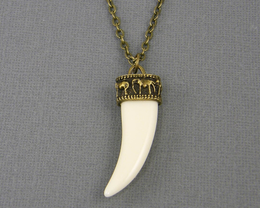 Elephant Tusk Necklace, Faux Ivory Claw Necklace, Men's Brass Pendant ...