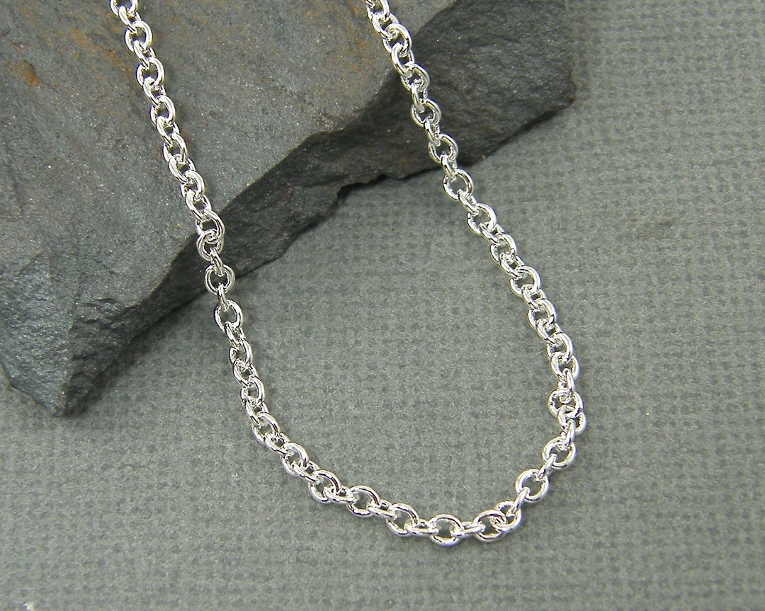 Silver Chain Necklace - 18 Inch Small Link Silver Plated Cable Finished ...