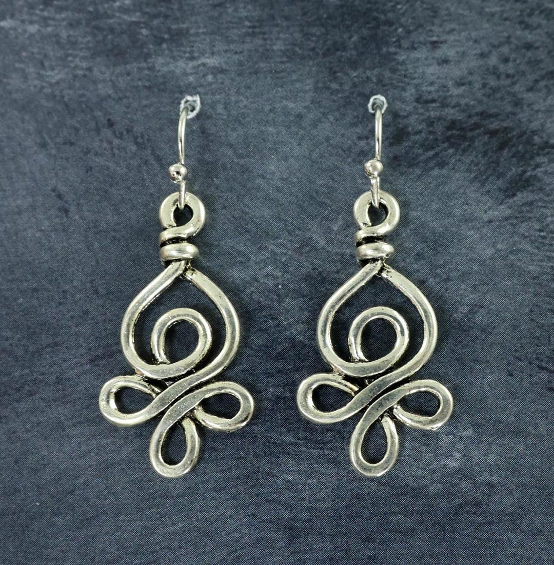 Artistic Silver Swirl Dangle PIERCED Earrings, Twisted Knot Wire ...