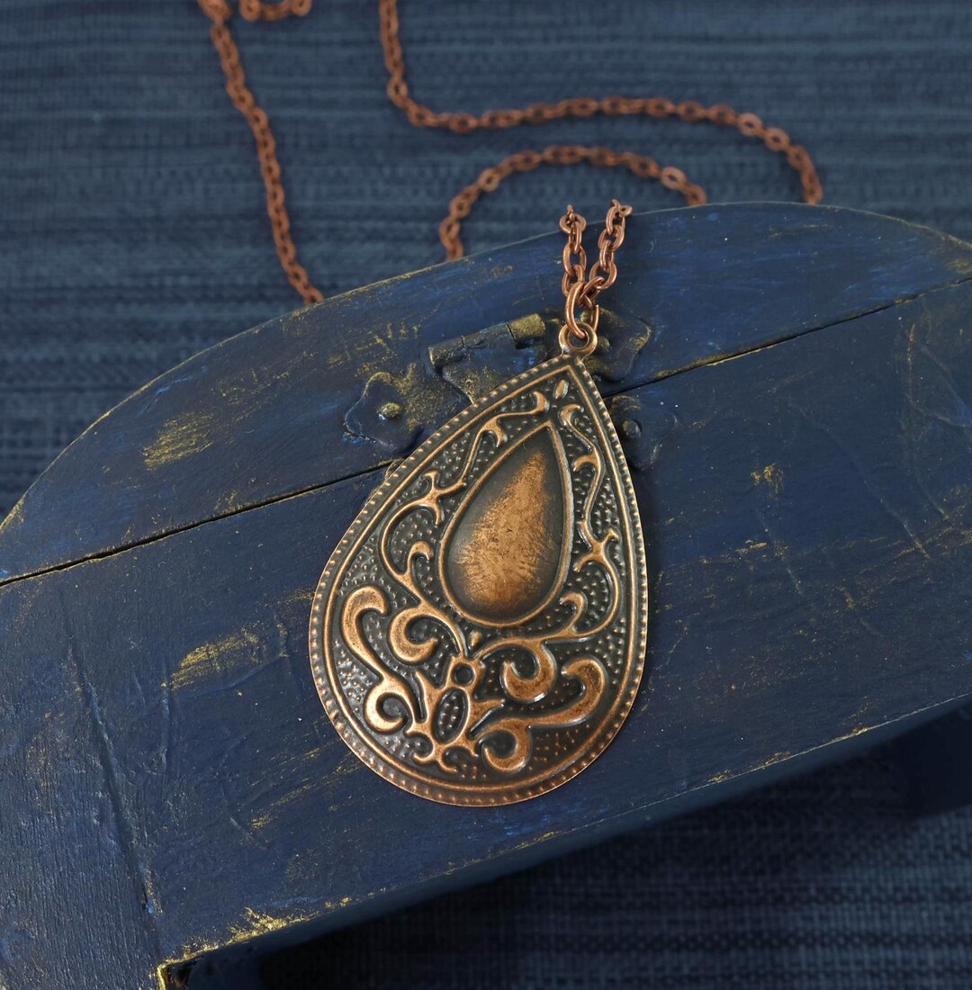 Boho Copper Necklace, Ornate Filigree Copper Teardrop Necklace, Bohemian Southwestern Copper ...