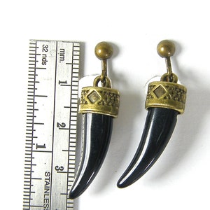 Black Fang Clip on Earrings, Boho Tribal Horn Tooth Talon Clip Earrings ...