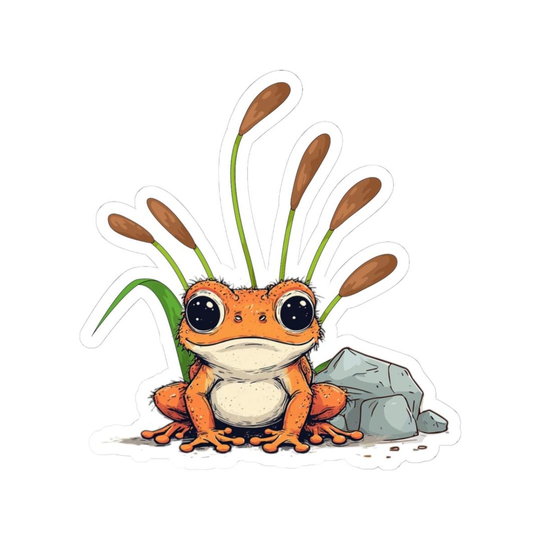 Orange Frog With Cattails Sticker | Kiss-cut Vinyl Sticker - Etsy