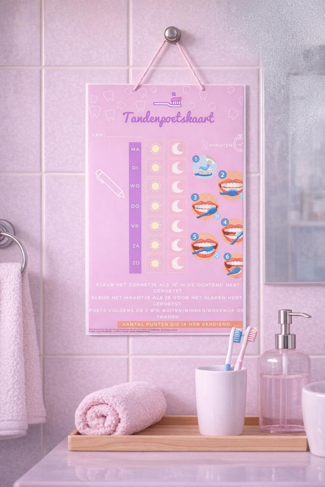 Children's Teeth Brushing Poster – Pink – Step-by-step Brushing ...