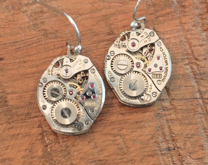 Vintage Bulova Jeweled Watch Movement Earrings - Etsy