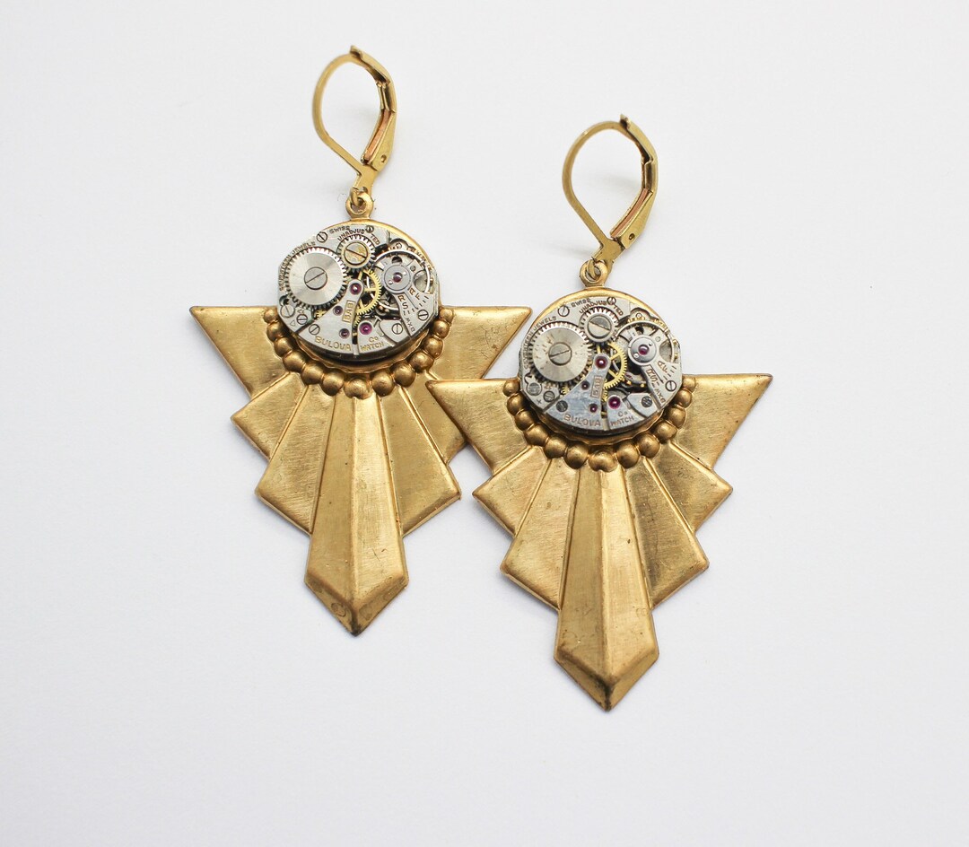Vintage Jeweled Watch Movement Art Deco Earrings - Etsy