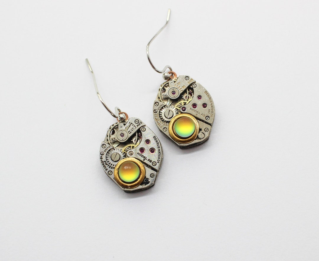 Vintage Benrus Jeweled Watch Movements W/vintage Vitrail Stone Earrings ...