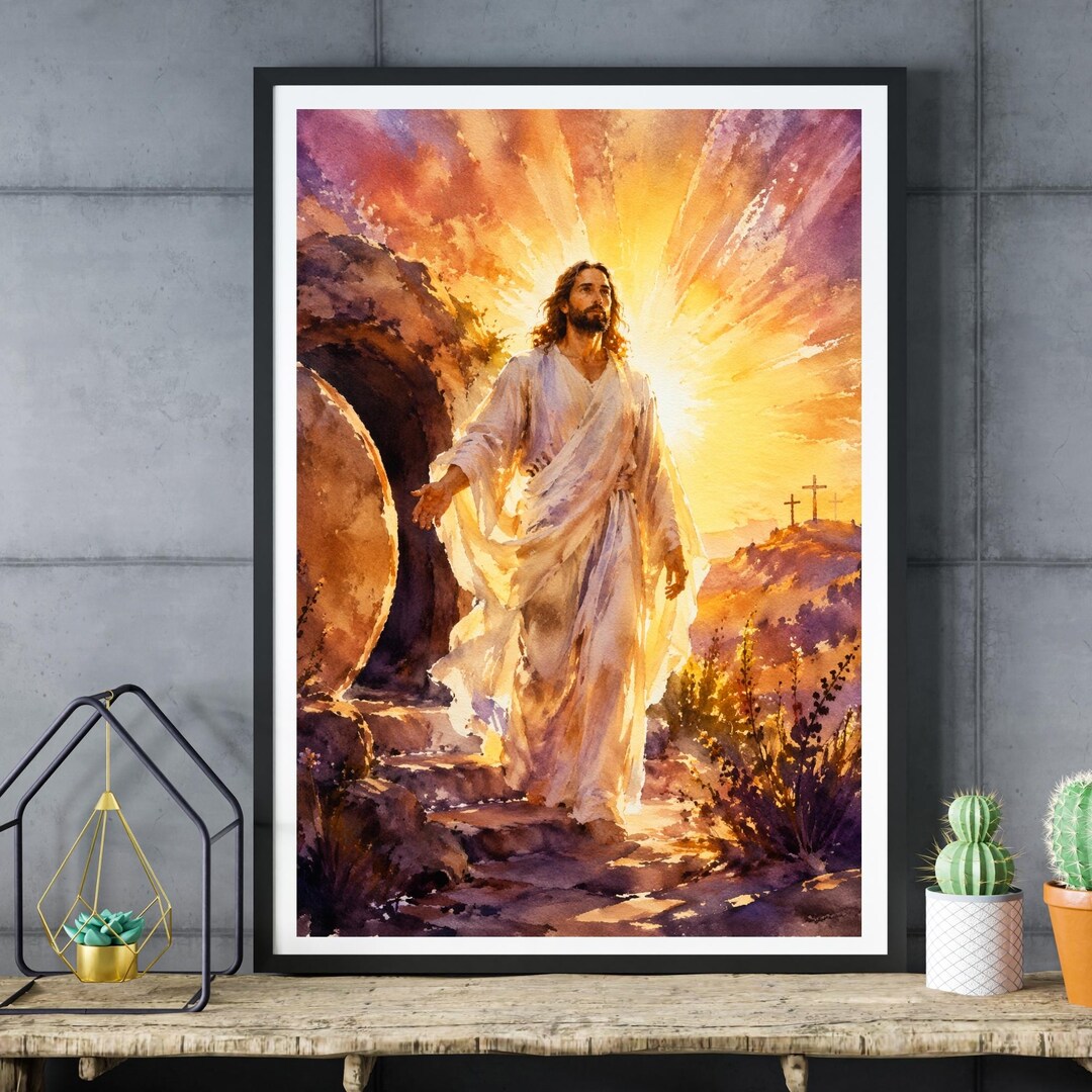 Resurrection Jesus Christ Print, Easter Watercolor Christian Wall Art ...