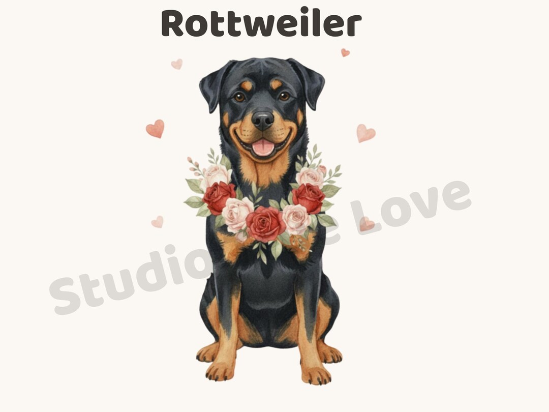 Rottweiler Valentine Clipart | Floral Puppy PNG (digital Download) - Etsy