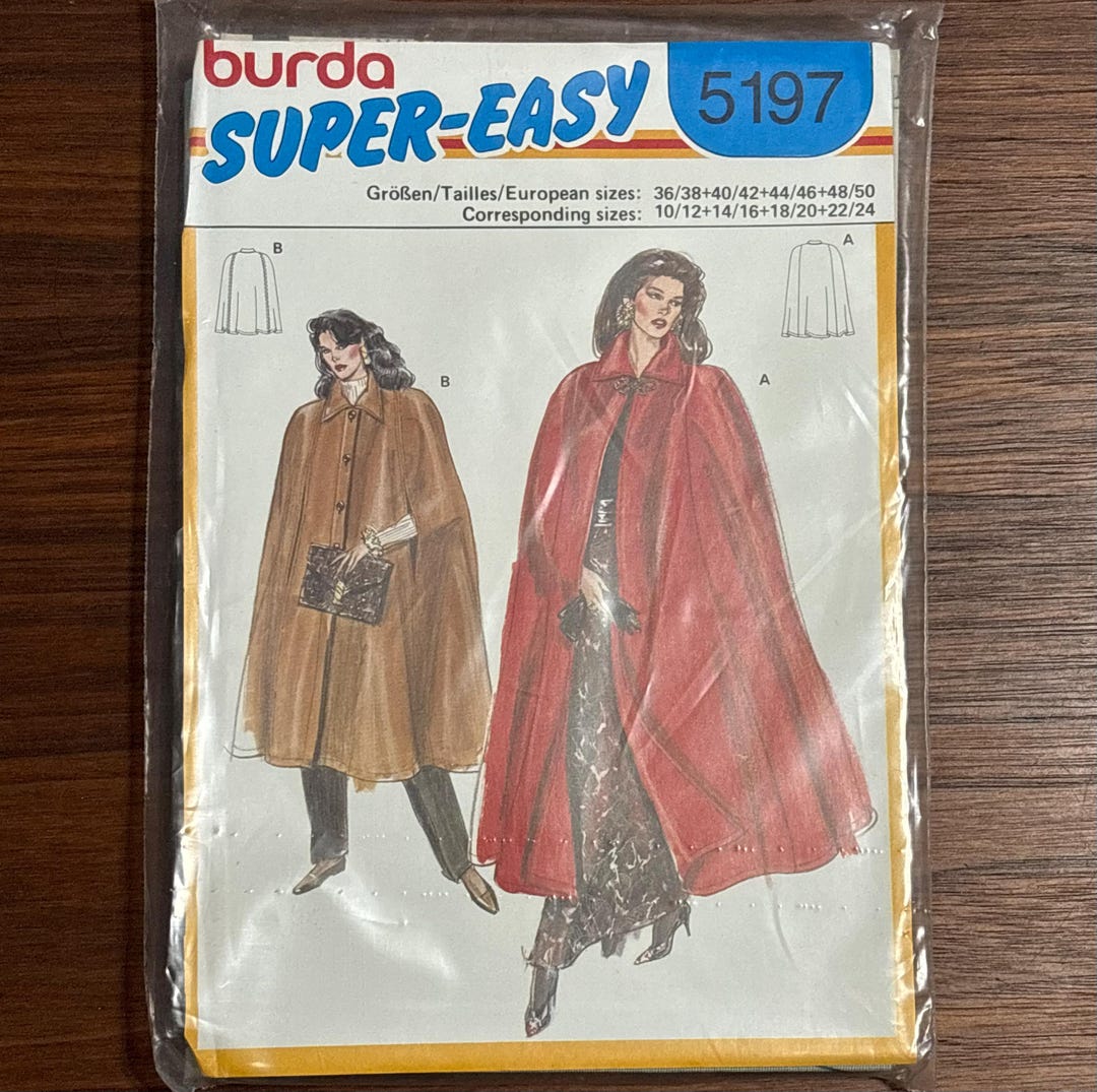 Vintage Burda Misses Cloak / Coat Pattern 5197 Misses Size 10/12-14/16 ...