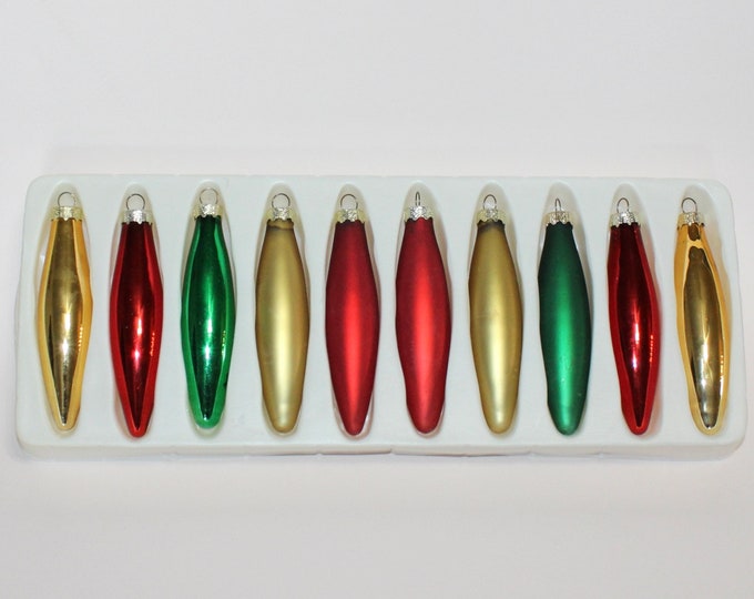Vintage Set of 10 Glass Torpedo / Teardrop Ornaments - Etsy