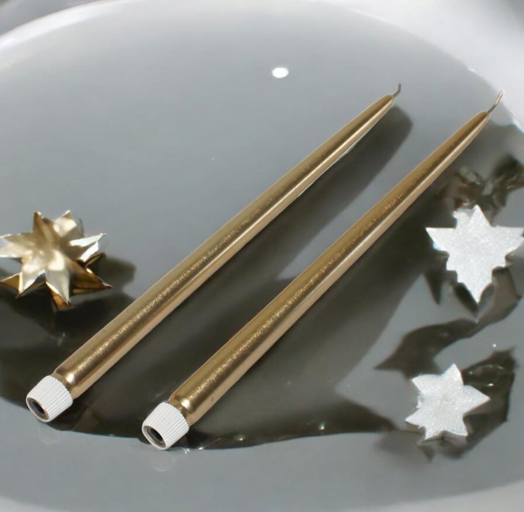 Vintage Pair of Brushed Gold Metal Taper Candles - Etsy