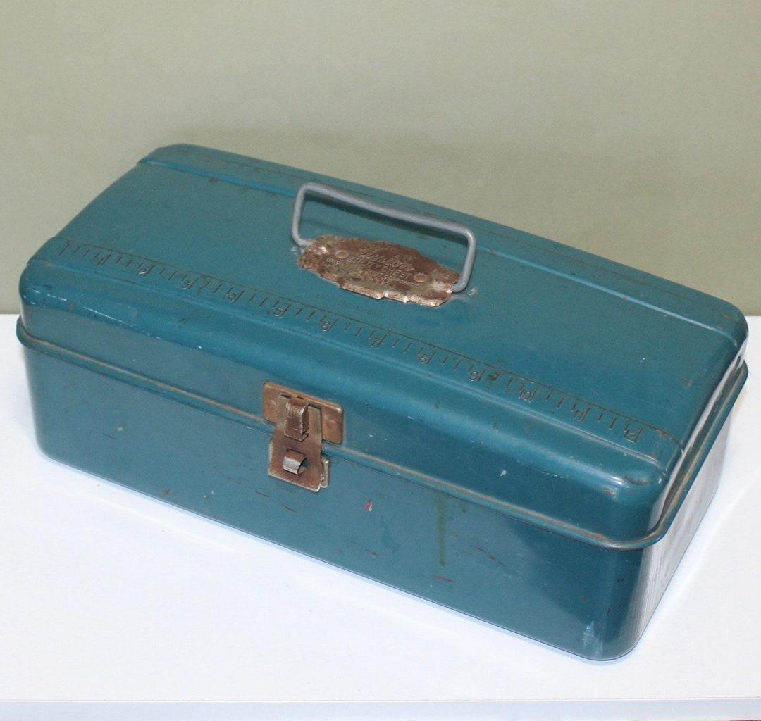 Vintage Union Deep Turquoise Blue Metal Toolbox / Tackle Box - Etsy