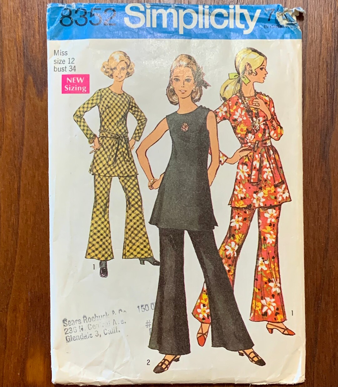 Vintage Simplicity Misses Tunic and Bell Bottom Pants Pattern 8352 ...