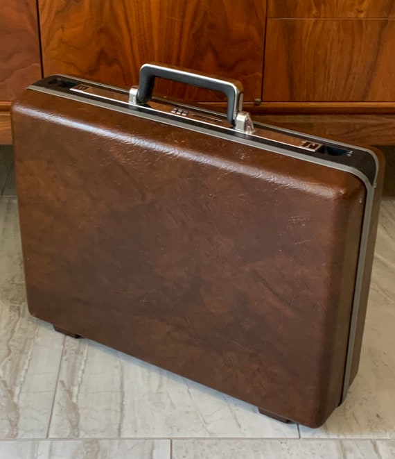 Vintage Brown Samsonite Suitcase Leather Alligator Lu… - Gem