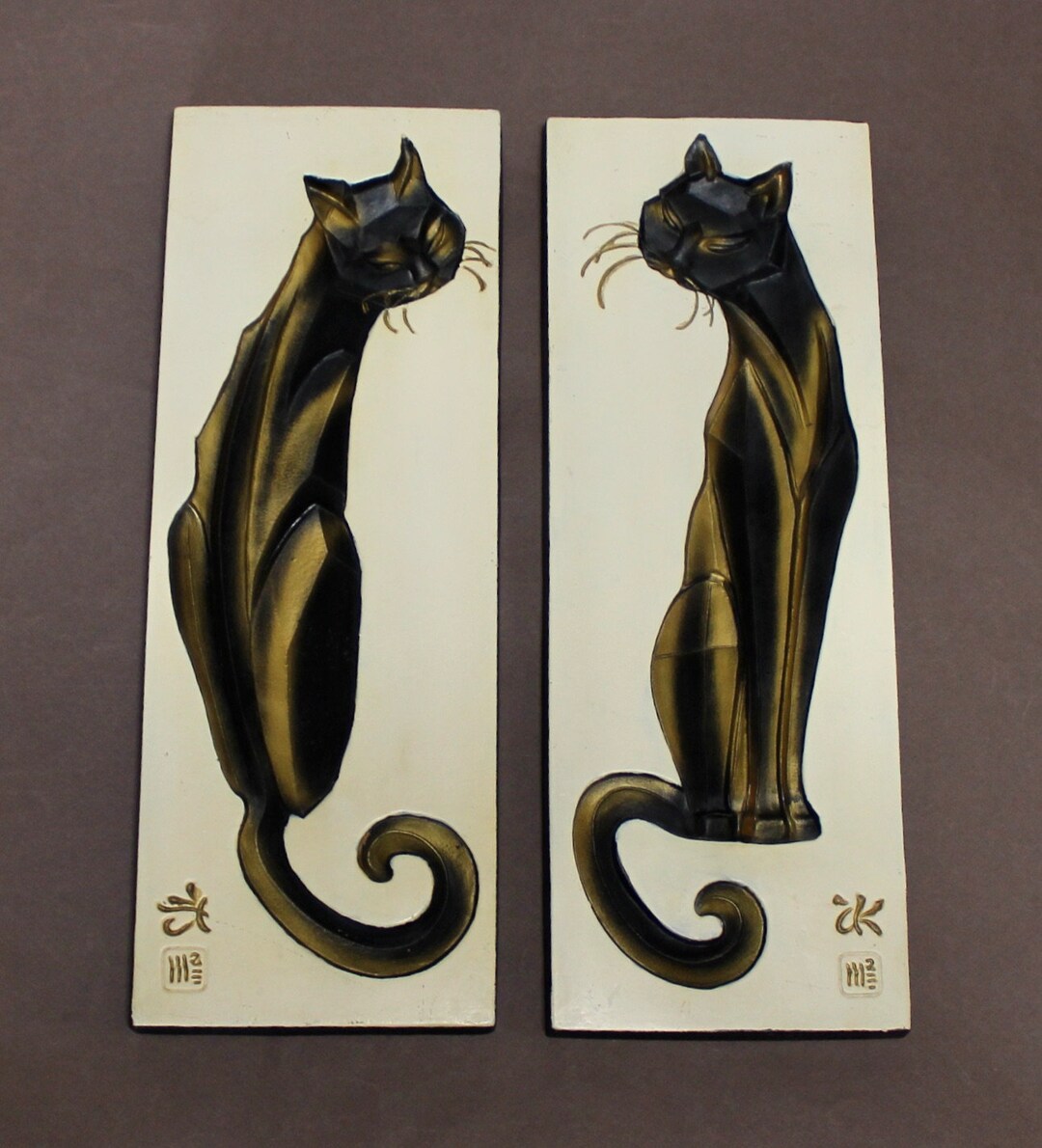 Mid Century Modern Pair of Universal Statuary Chalkware Cats Wall Art ...