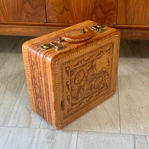 Vintage Hand Tooled Leather Train Case Carryon Travel Bag - Etsy