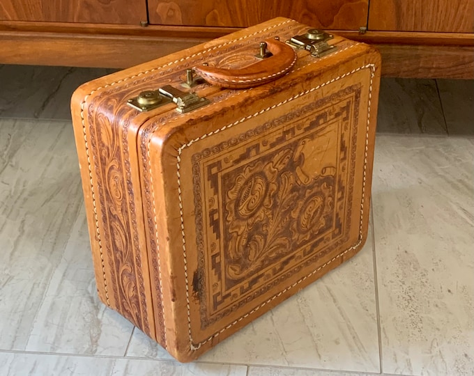 Vintage Hand Tooled Leather Train Case Carryon Travel Bag - Etsy