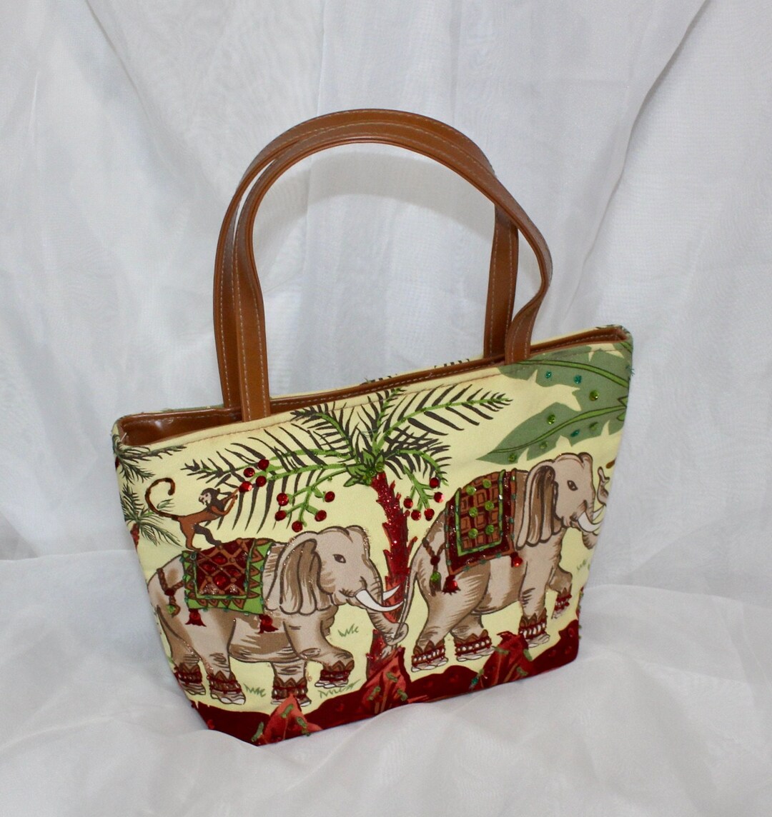 Sweet Vintage Elephants and Palm Tree Sequin and Rhinestone Canvas ...