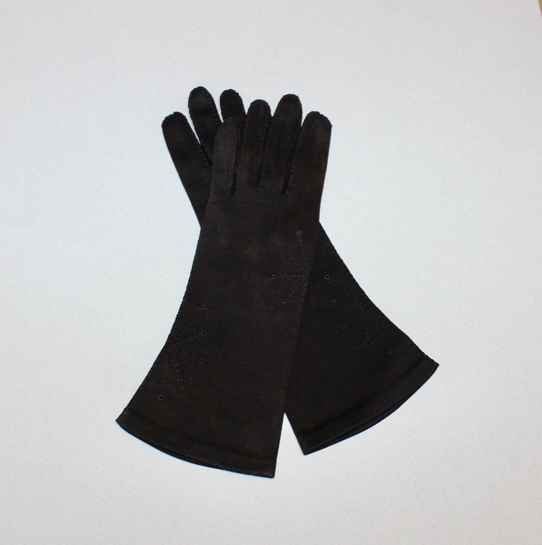 Vintage Elvette By Dawnelle Black Stretch Incised Mid Length Gloves Etsy