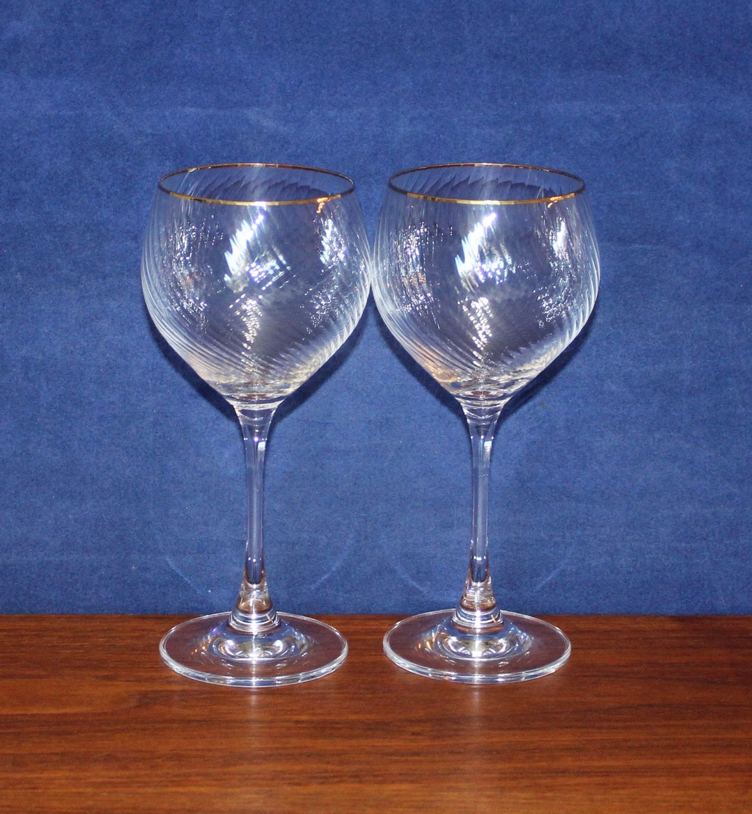 Vintage Pair of Mikasa Murano Gold Rim Optic Wine Glasses - Etsy