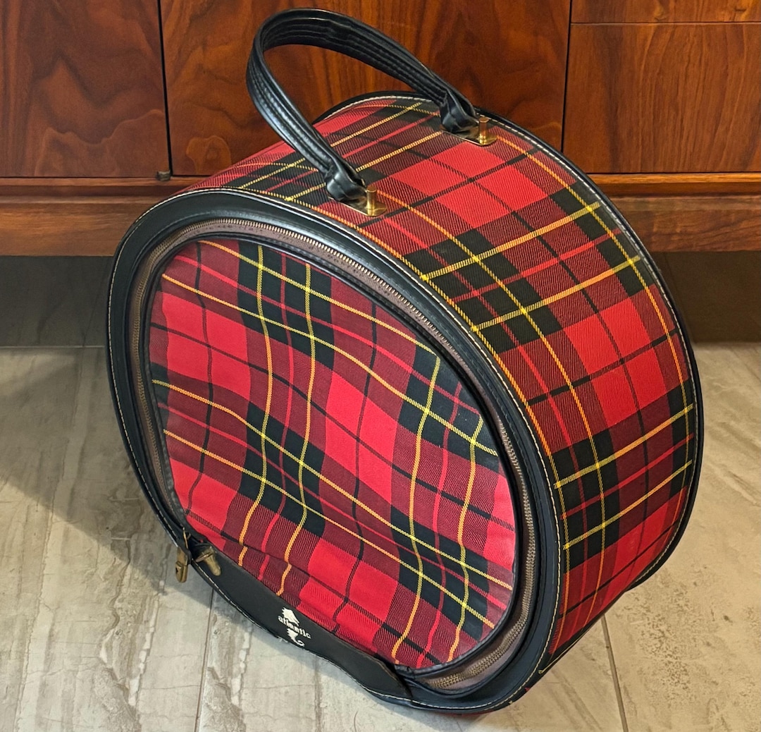 Vintage Atlantic Red Plaid Hat Box - Etsy