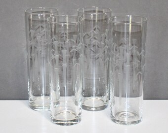 Set of 4 Vintage Zebra Highball / Collins / Cocktail Glasses, Tropical ...