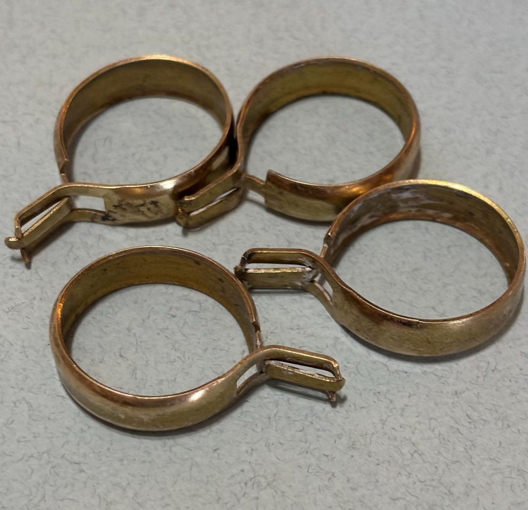 Vintage Set of 4 Brass Cafe Curtain Clips, Curtain Rings for 1/2 to 3/4 ...