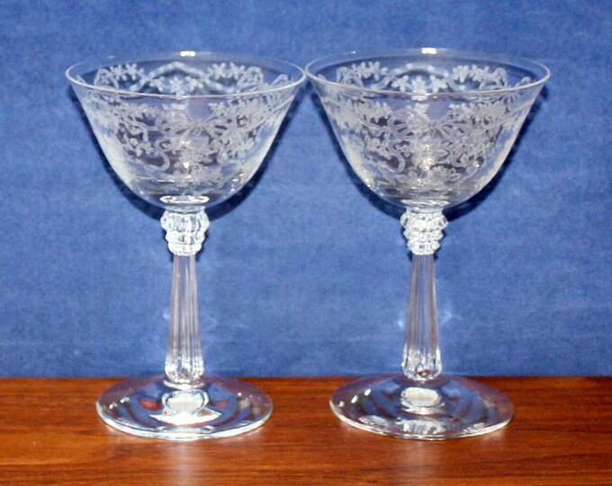 Vintage Pair of Fostoria Romance Etched Champagne Glasses, Tall Sherbet ...