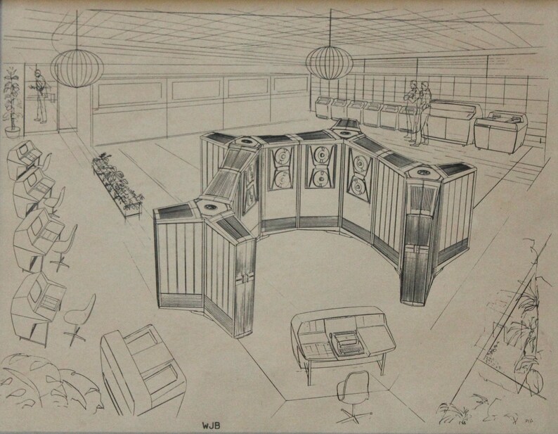 Vintage Print of Futuristic Atlas Computer Laboratory Drawing - Etsy