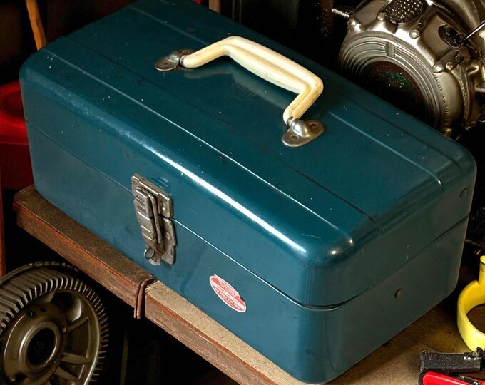 Vintage Union Deep Turquoise Blue Metal Toolbox / Tackle Box - Etsy