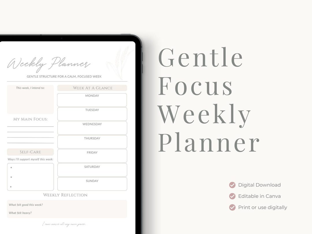 Gentle Focus Weekly Planner | Mental Wellness & Soft Productivity ...